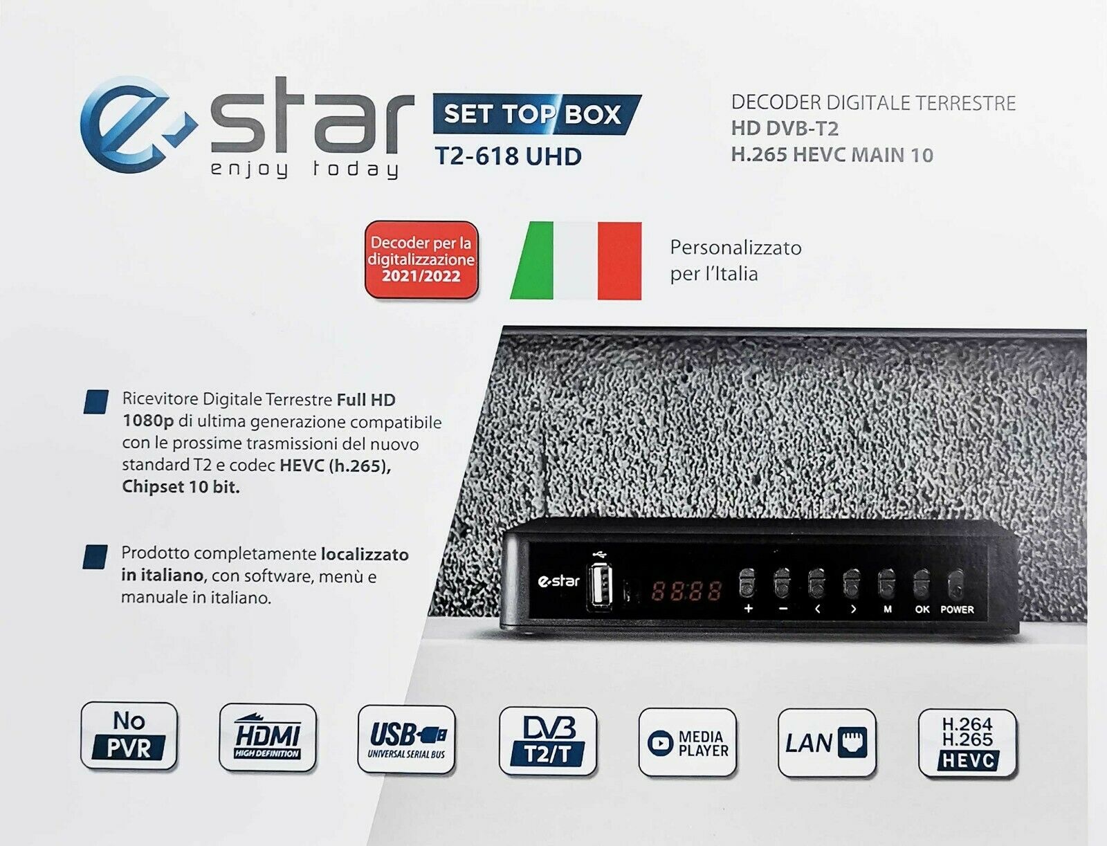 Ricevitore digitale terrestre eSTAR T2 618 UHD - DVBT-2 RJ45 MPEG USB ...
